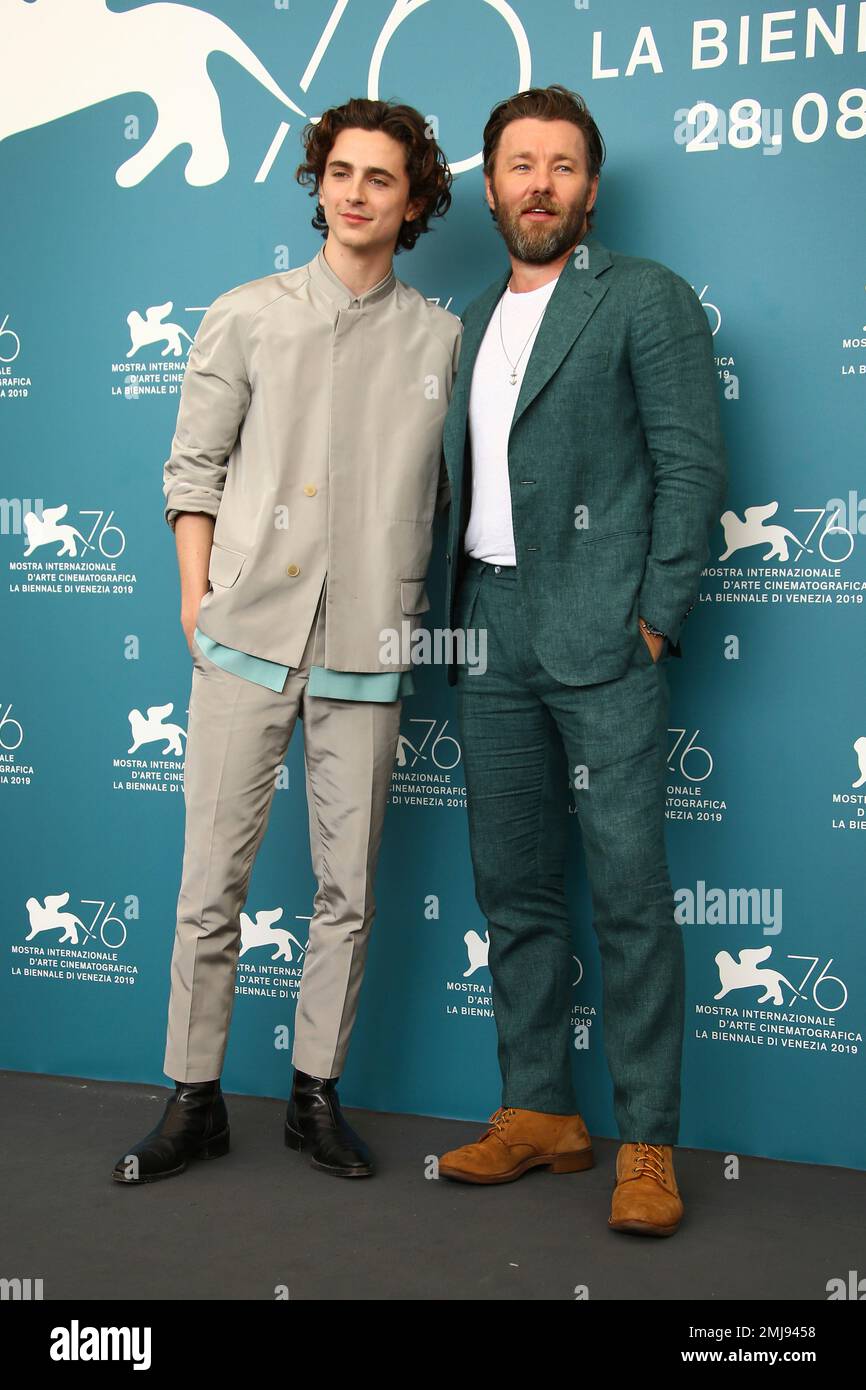 Timothee Chalamet, left and Joel Edgerton pose for photographers at the ...