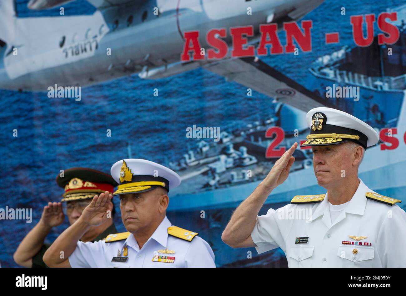 Vice Admiral Charoenpol Khumrasri of Royal Thai Navy, left and Rear Adm ...