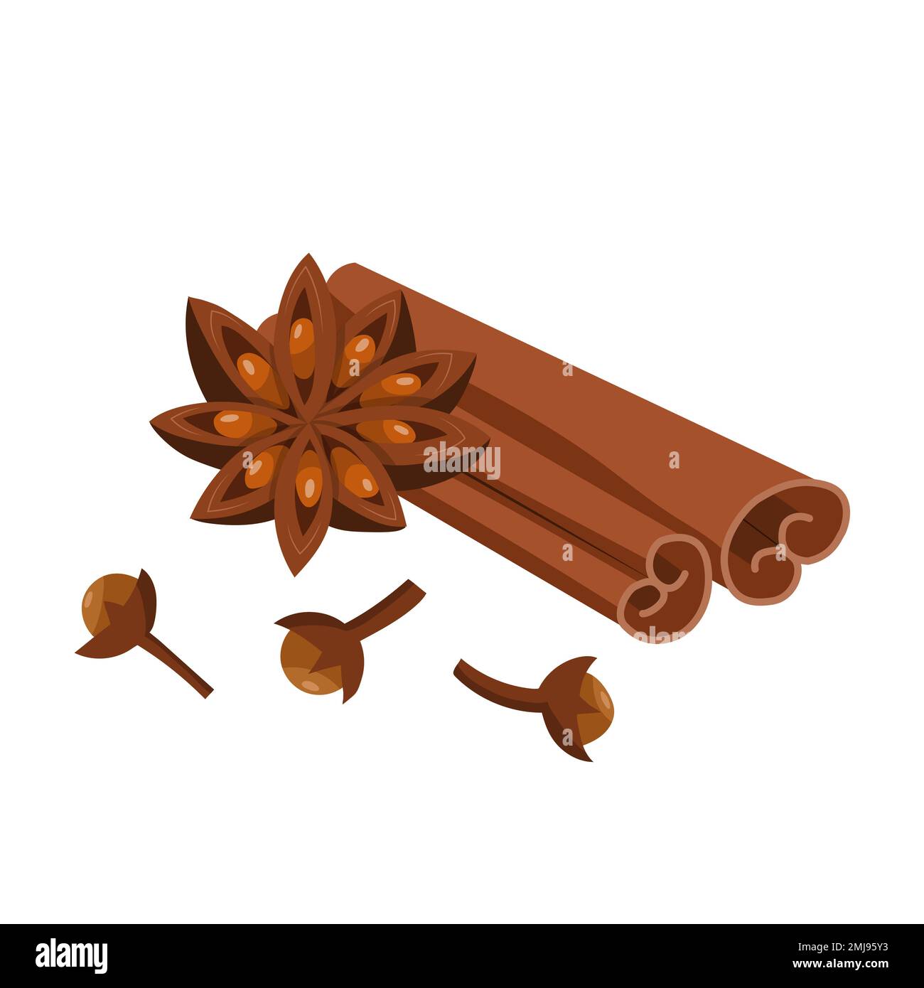 Cinnamon, cloves, anise. vector illustration on a white background ...