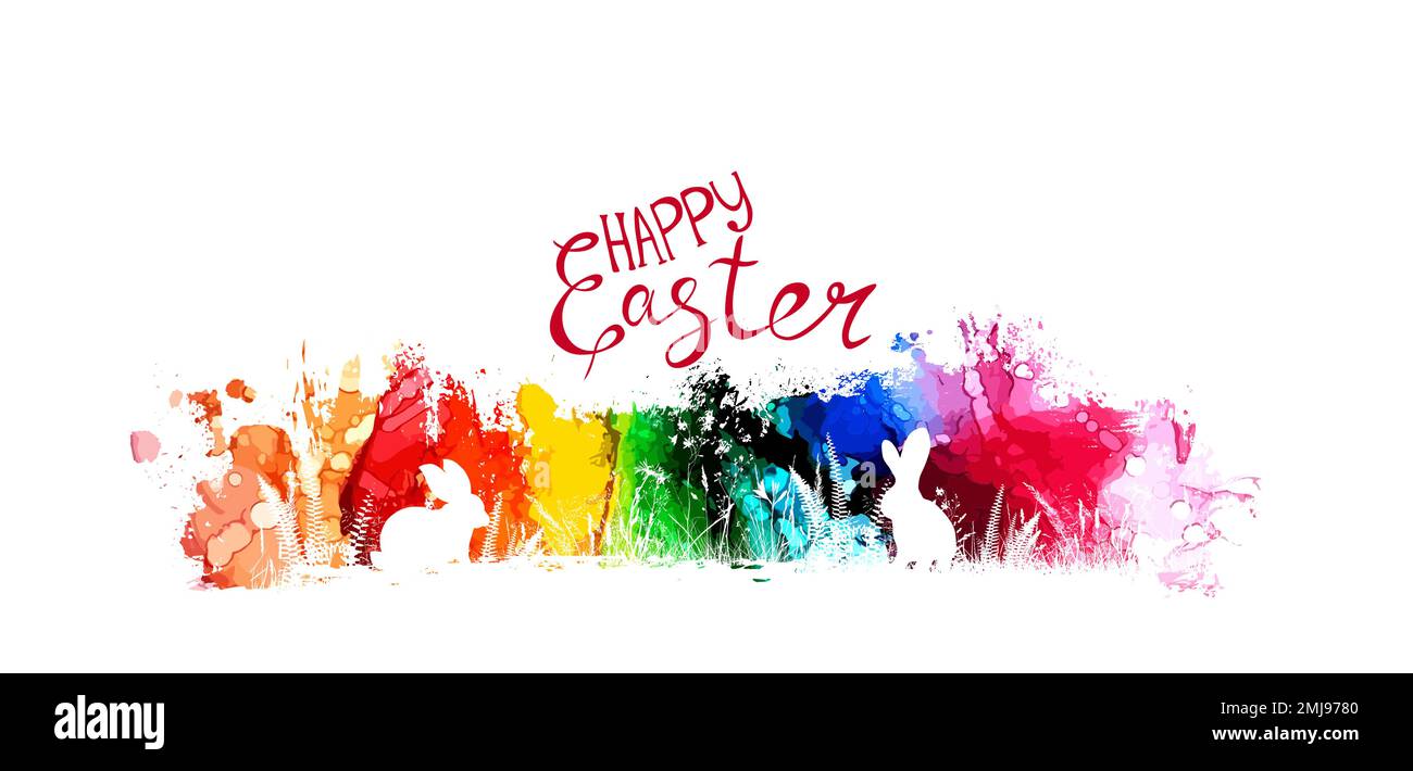 Happy Easter. Multicolored rabbits. Vector illustration Stock Vector ...