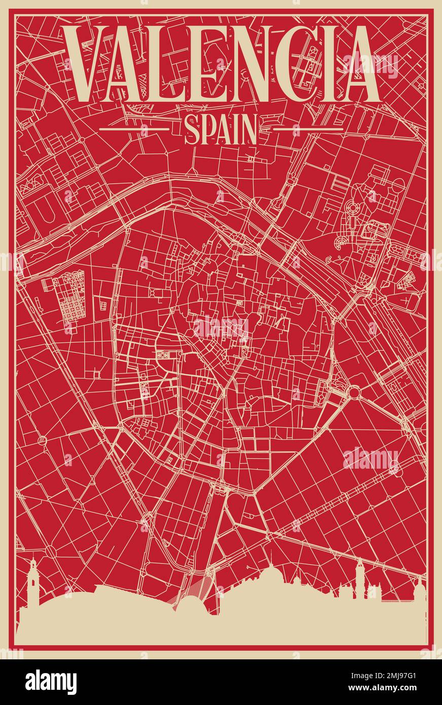 Road network poster of the downtown VALENCIA, SPAIN Stock Vector Image ...