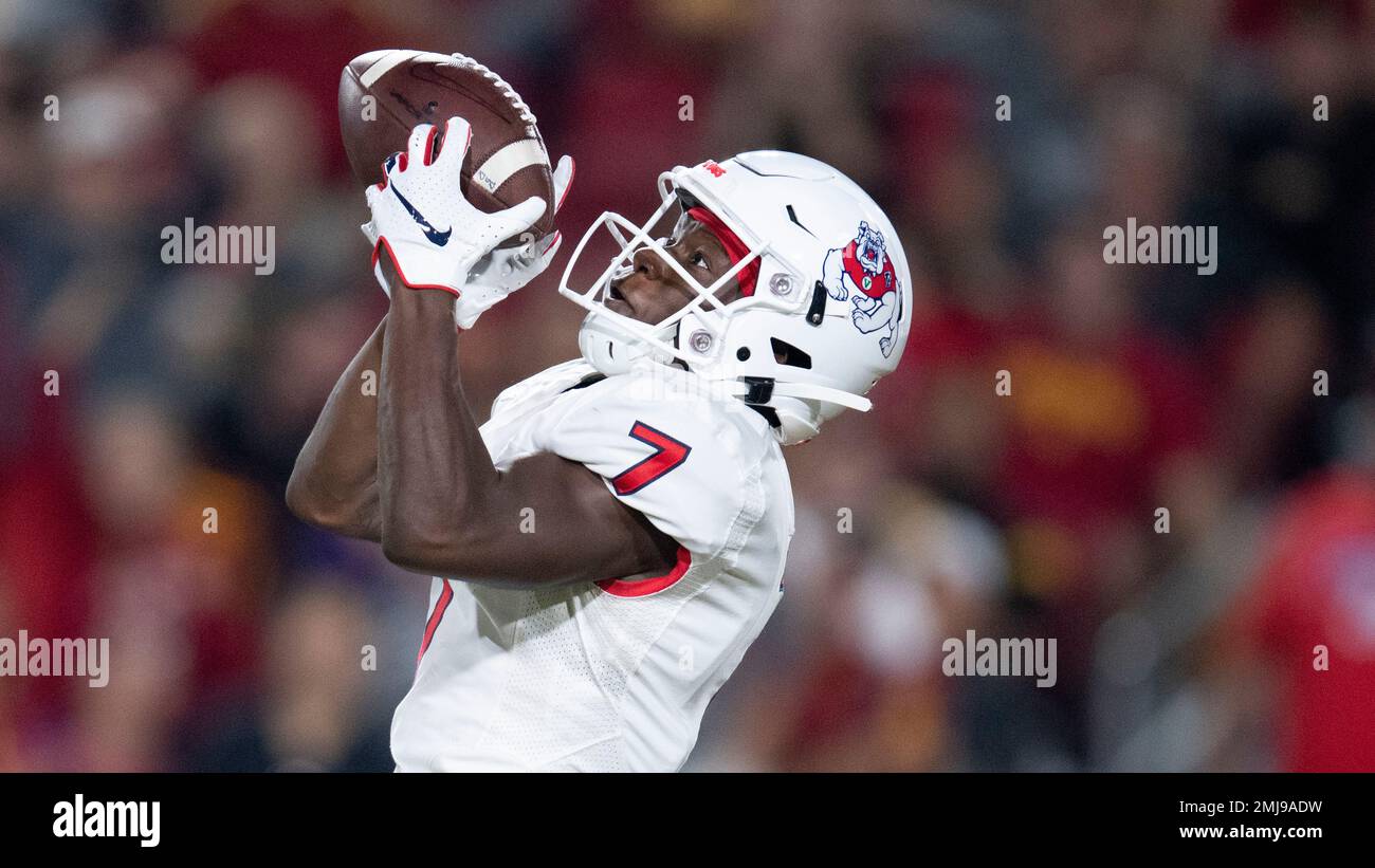 Fresno State wide receiver Derrion Grim in an NCAA football game ...