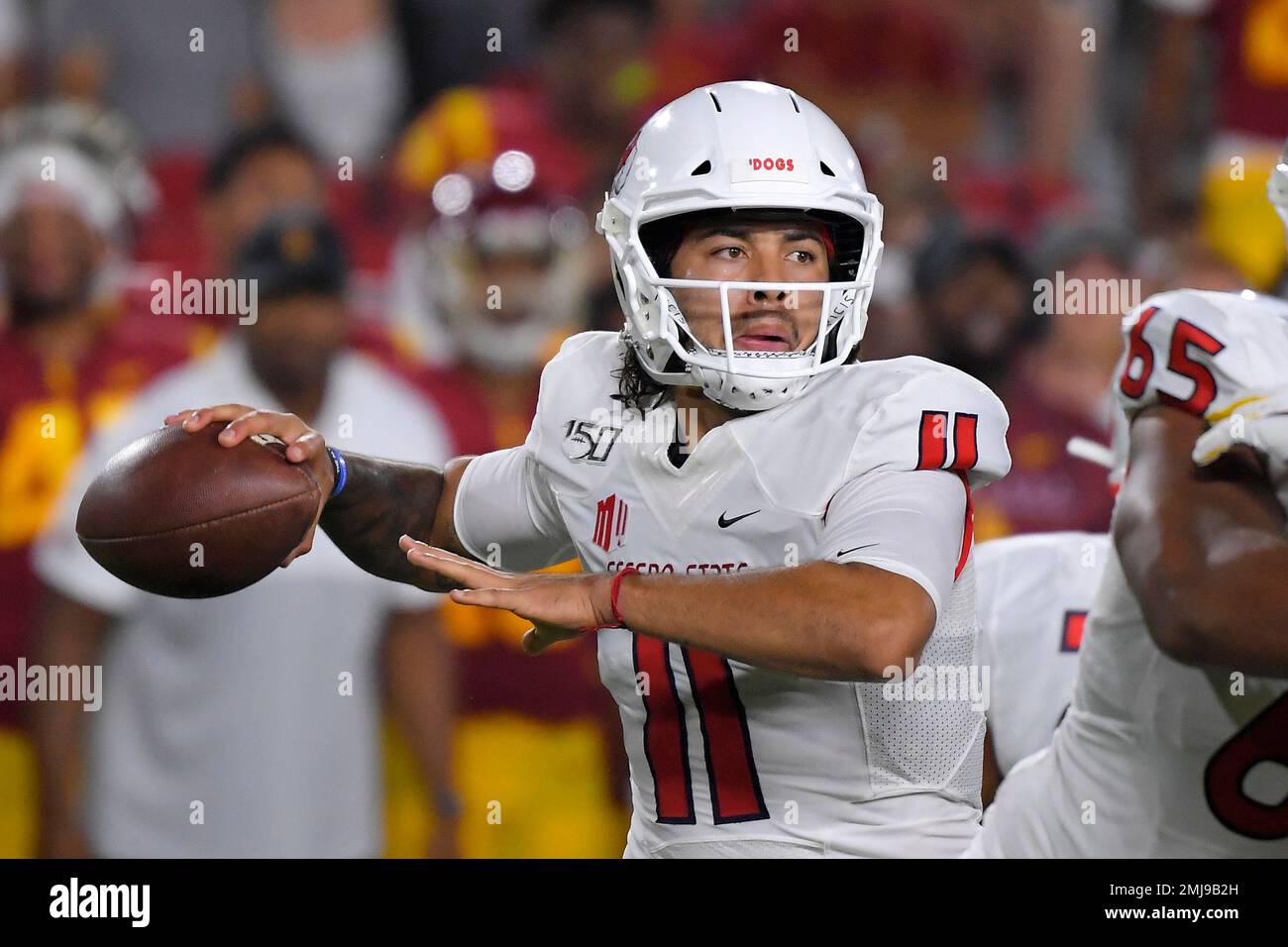 Fresno State quarterback Jorge Reyna passes during the first half of an ...