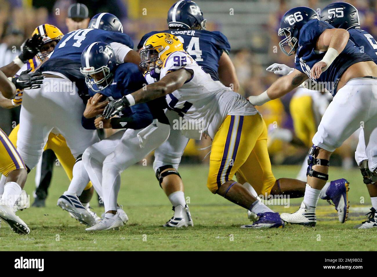 LSU Tigers defensive end Neil Farrell Jr. (92) sacks Georgia Southern ...