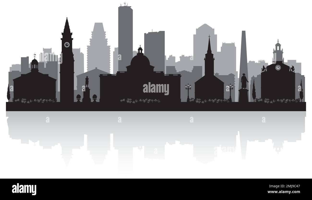 Boston Massachusetts city skyline vector silhouette illustration Stock ...
