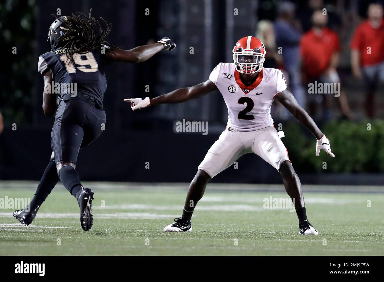 Georgia defensive back Richard LeCounte (2) follows Vanderbilt wide ...