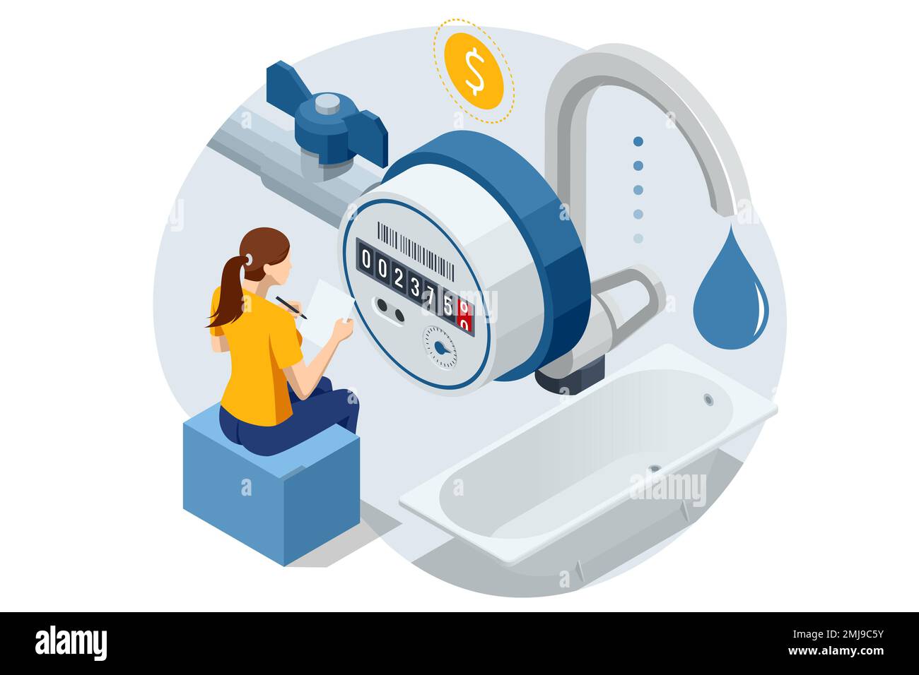 Isometric invoice, payment for cold and hot water. Utility bills and ...