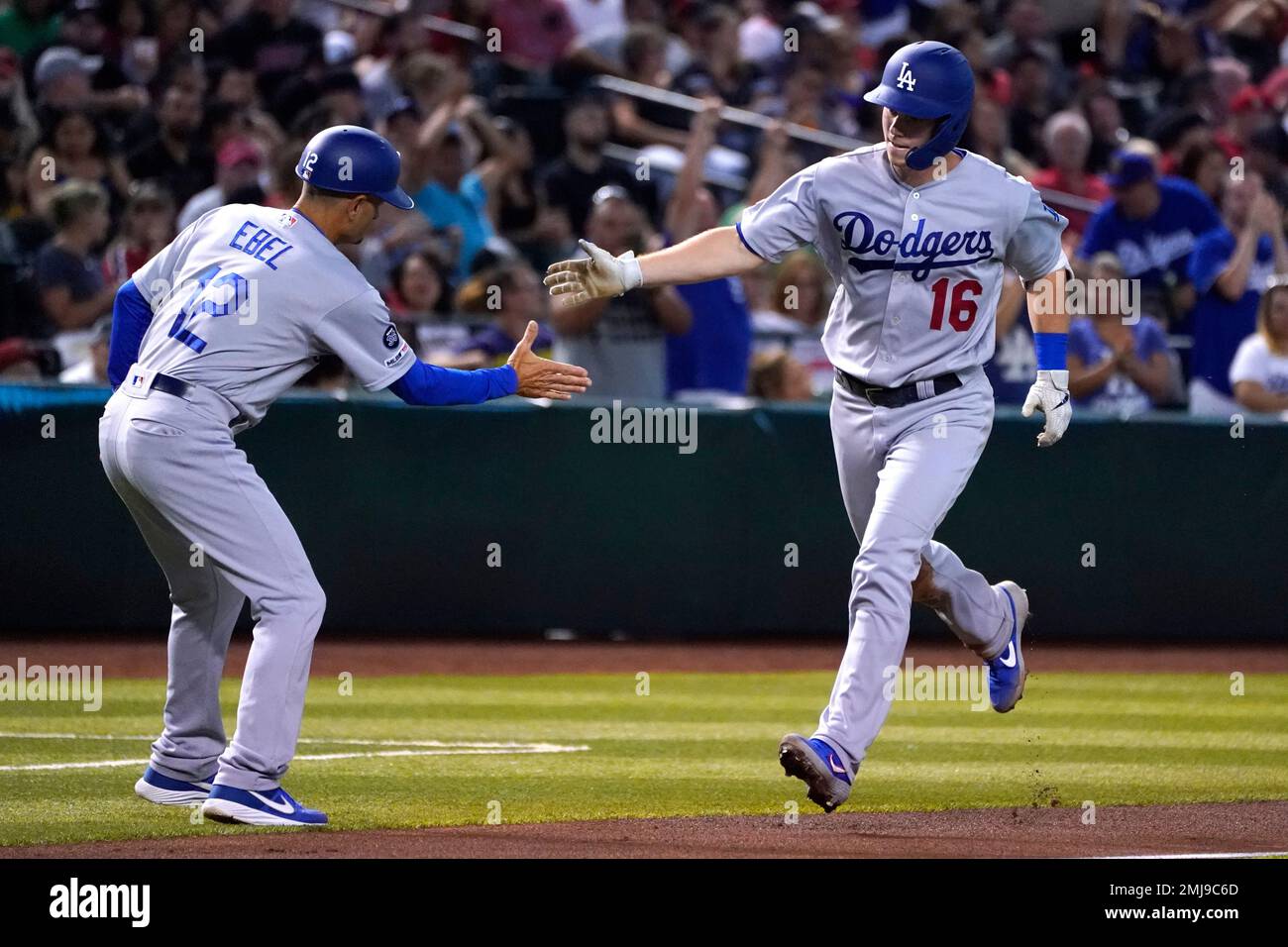 Los Angeles Dodgers' Will Smith (16) celebrates with Dino Ebel after ...