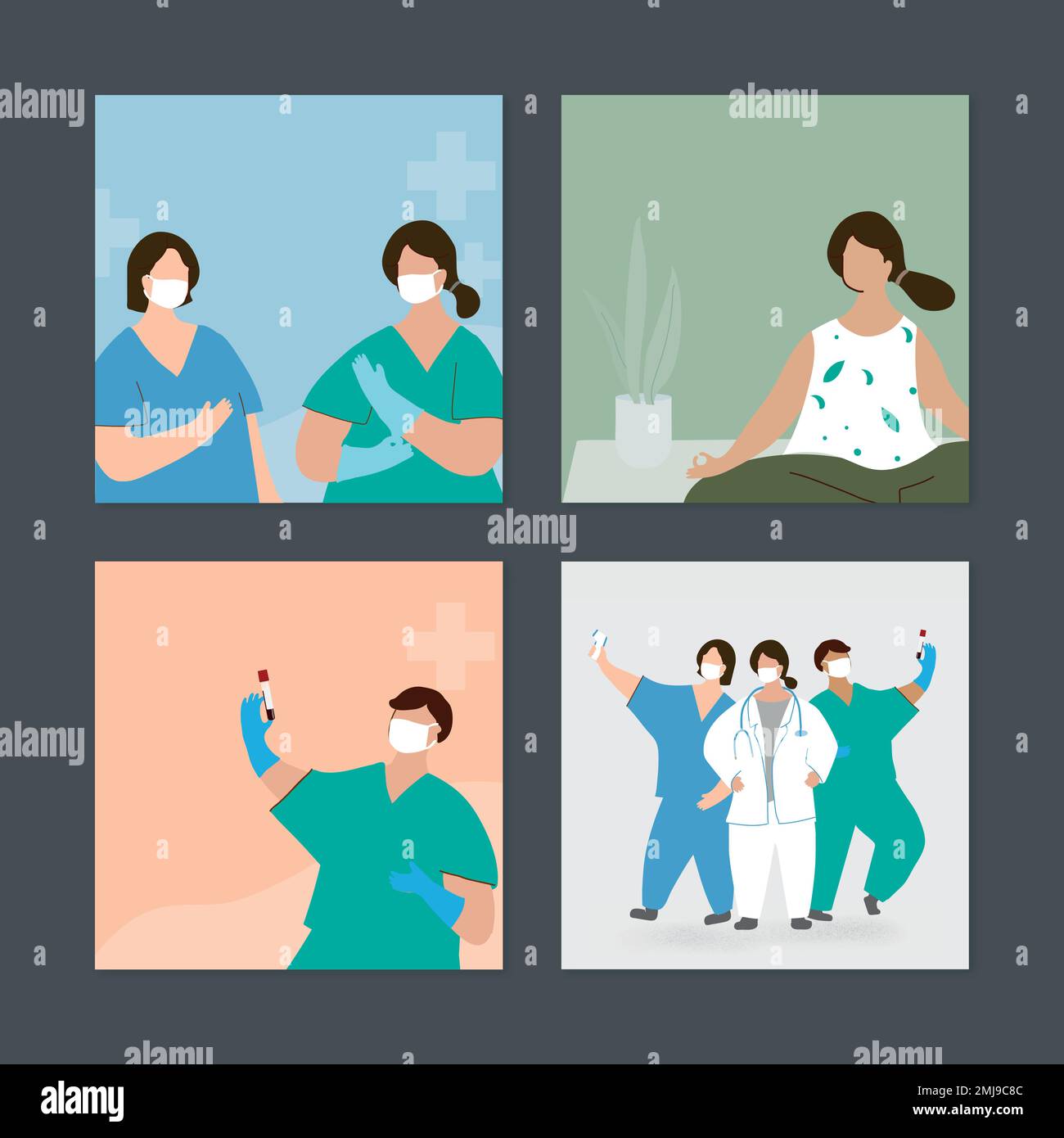 Medical staff and a woman during coronavirus pandemic element vector ...