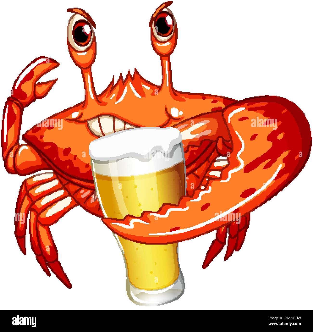 Cute Crab Cartoon Character Drinking Beer Illustration Stock Vector Image And Art Alamy