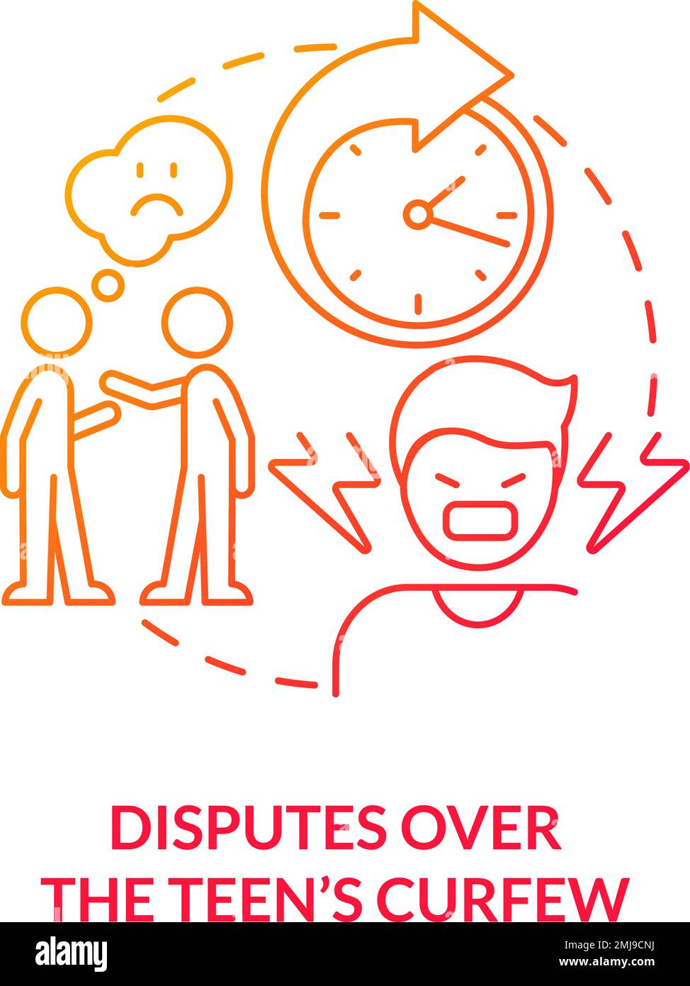 Disputes over teen curfew red gradient concept icon Stock Vector Image ...