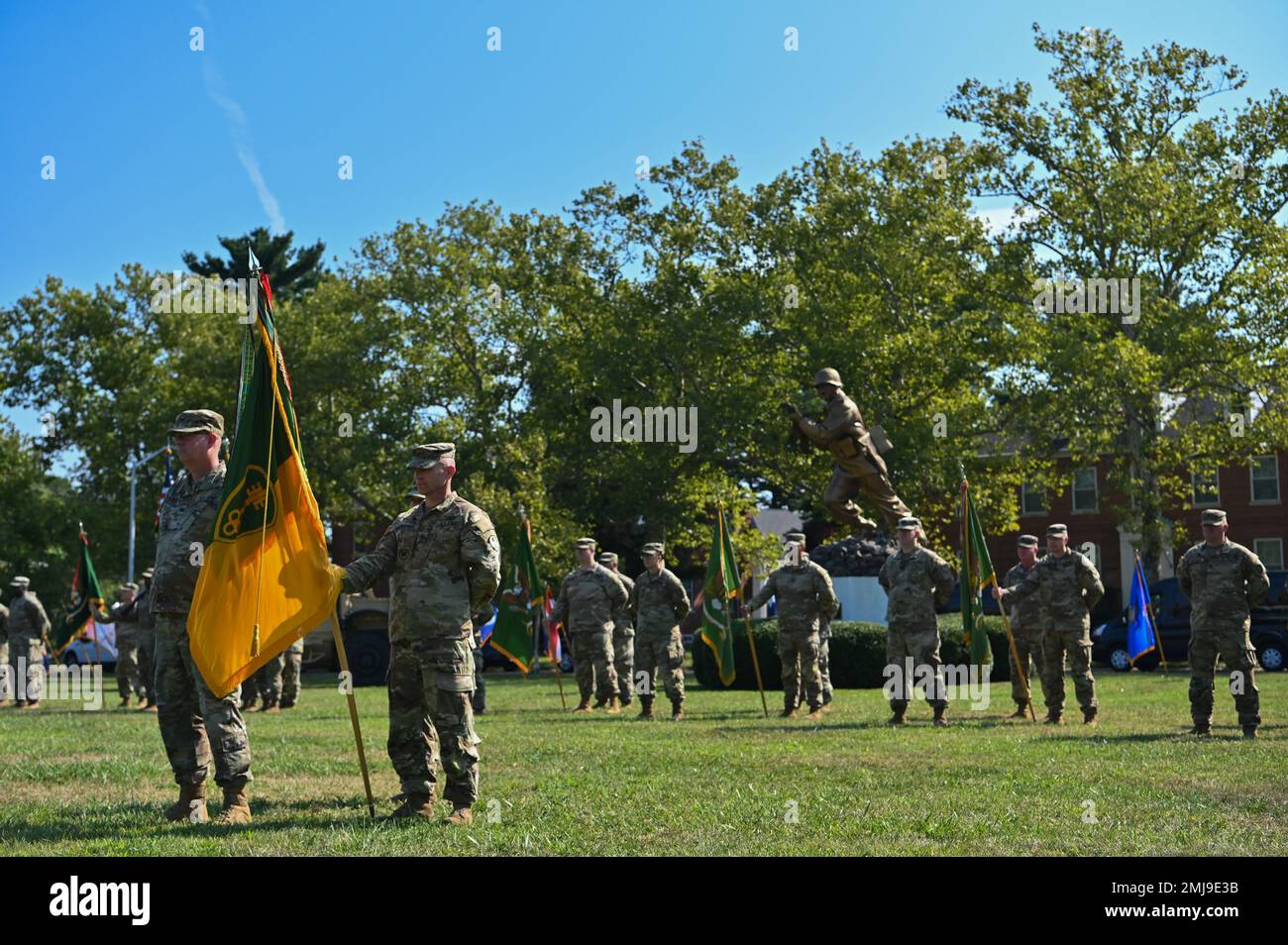 U.S. Army soldiers stand at parade rest during a change of command ...