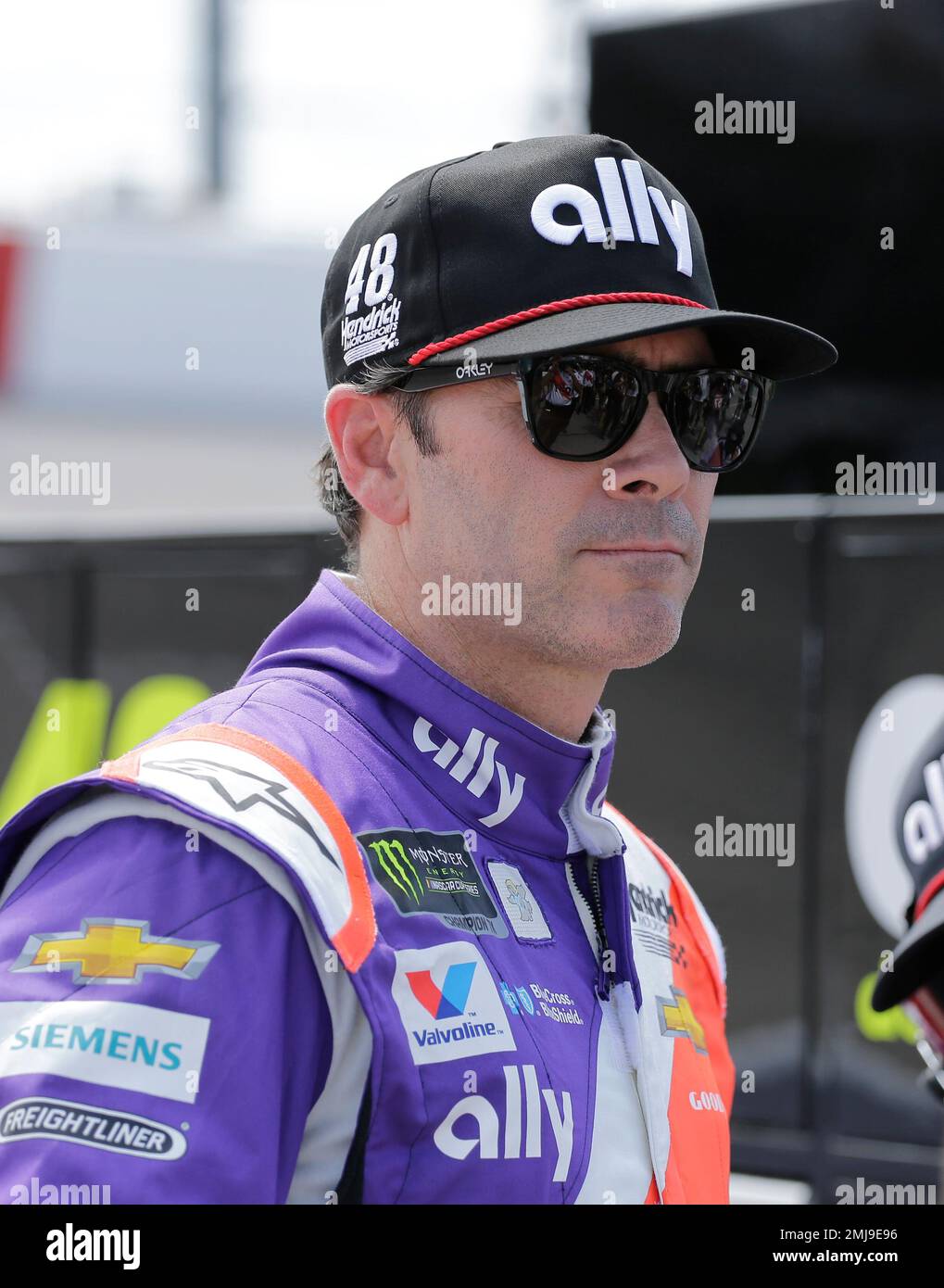 Jimmie Johnson watches during qualifying for the NASCAR Cup series auto ...