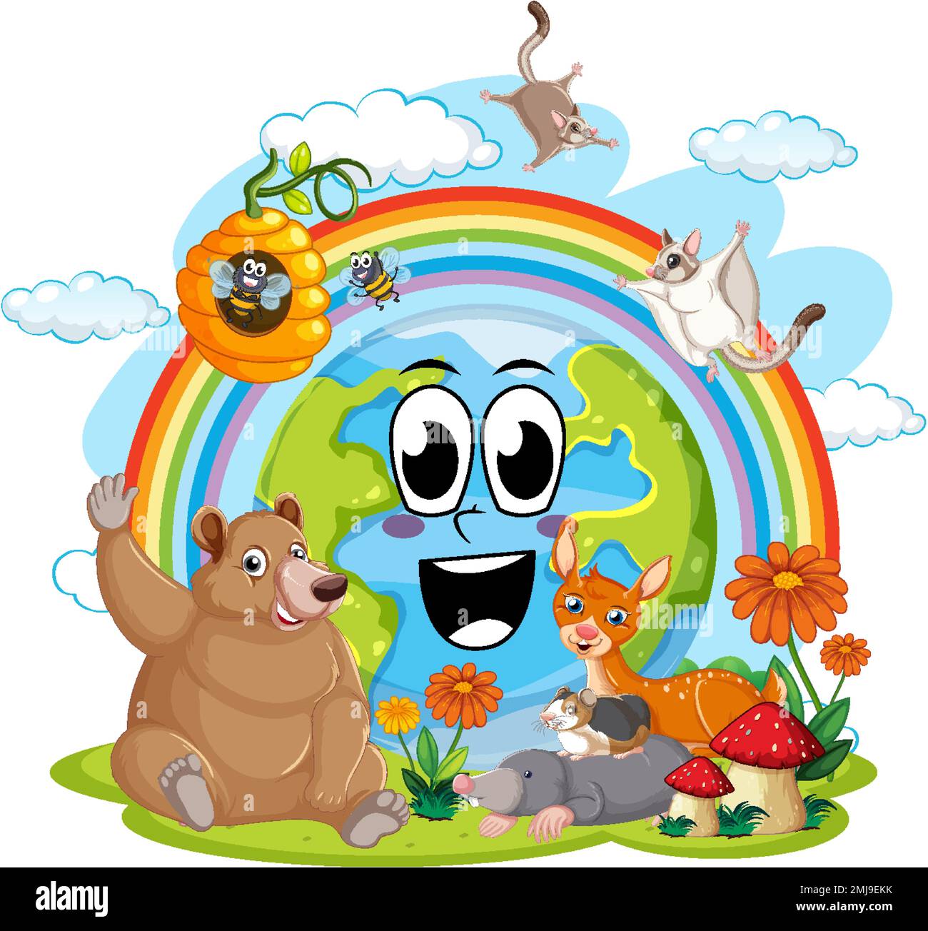 Cartoon planet earth with cute animals illustration Stock Vector Image ...