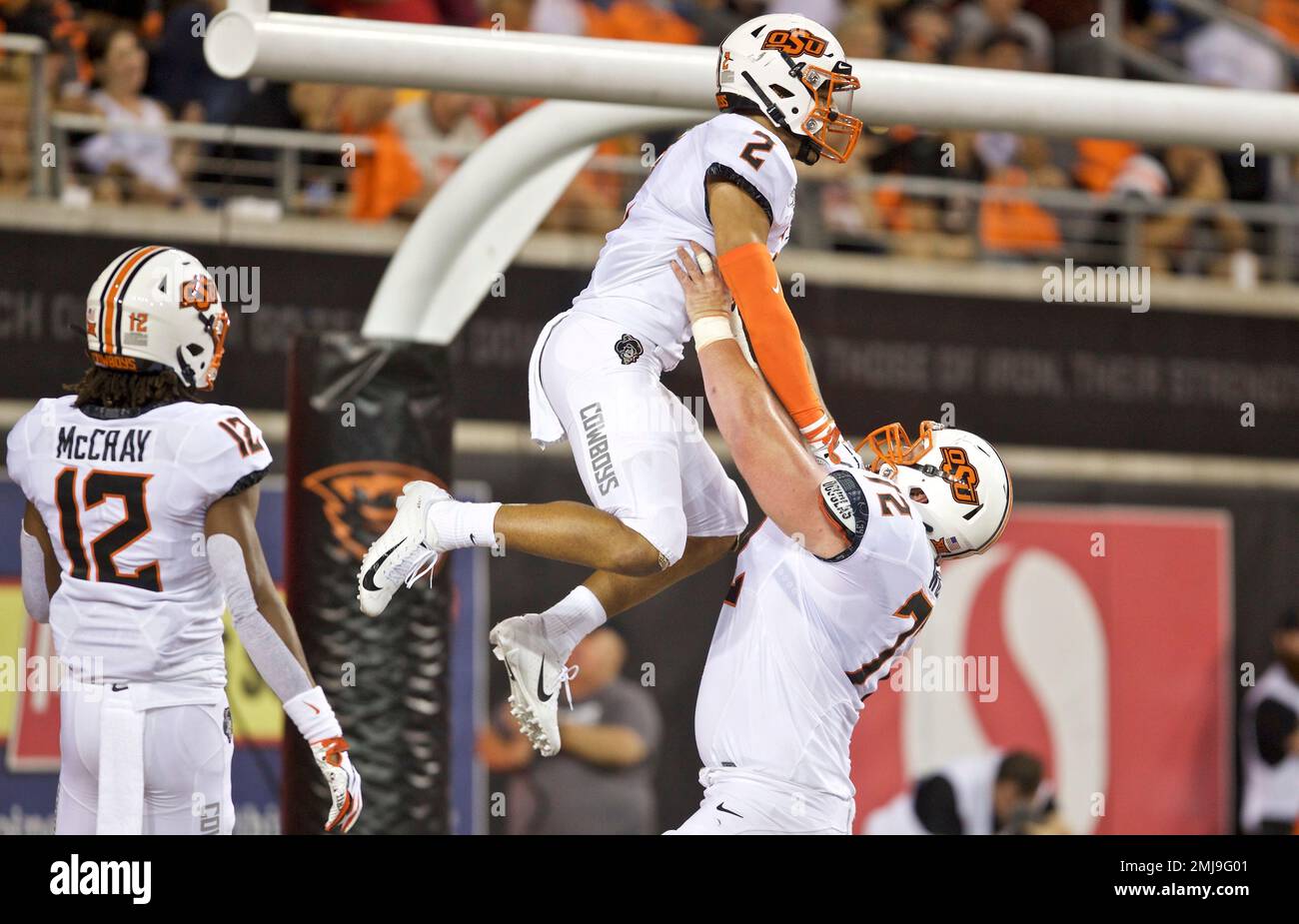 Oklahoma State Cowboys wide receiver Tylan Wallace and offensive ...