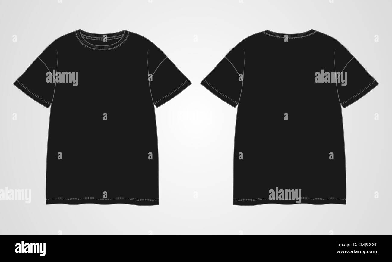 Short sleeve Basic T shirt overall technical fashion flat sketch vector ...