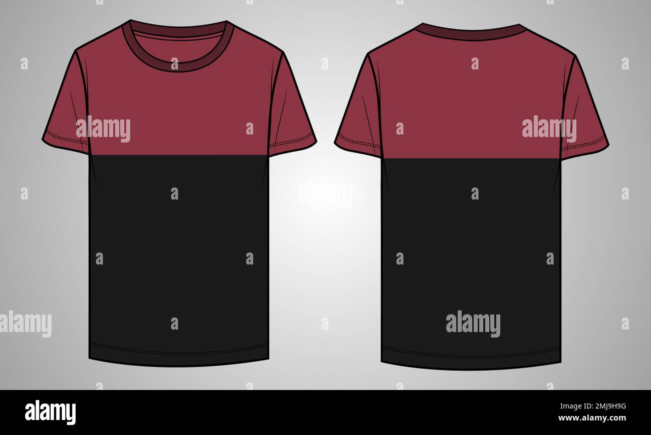 Short sleeve Basic T shirt overall technical fashion flat sketch vector ...