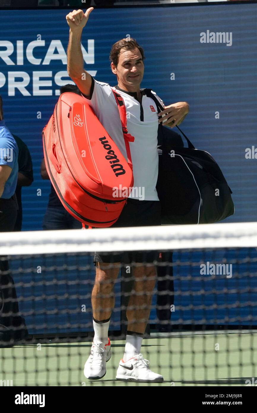 Roger Federer, of Switzerland, after winning his match against Daniel ...