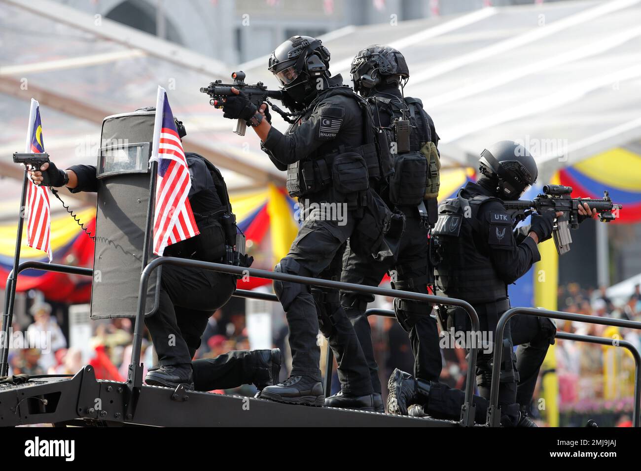 Malaysian police force Special Action Unit stand in formation during ...