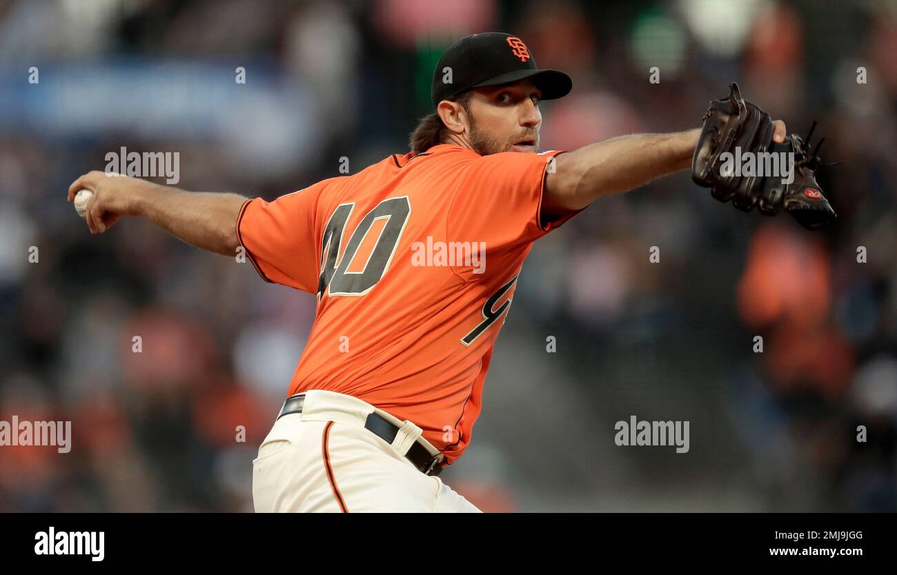 San Francisco Giants pitcher Madison Bumgarner works against the San ...