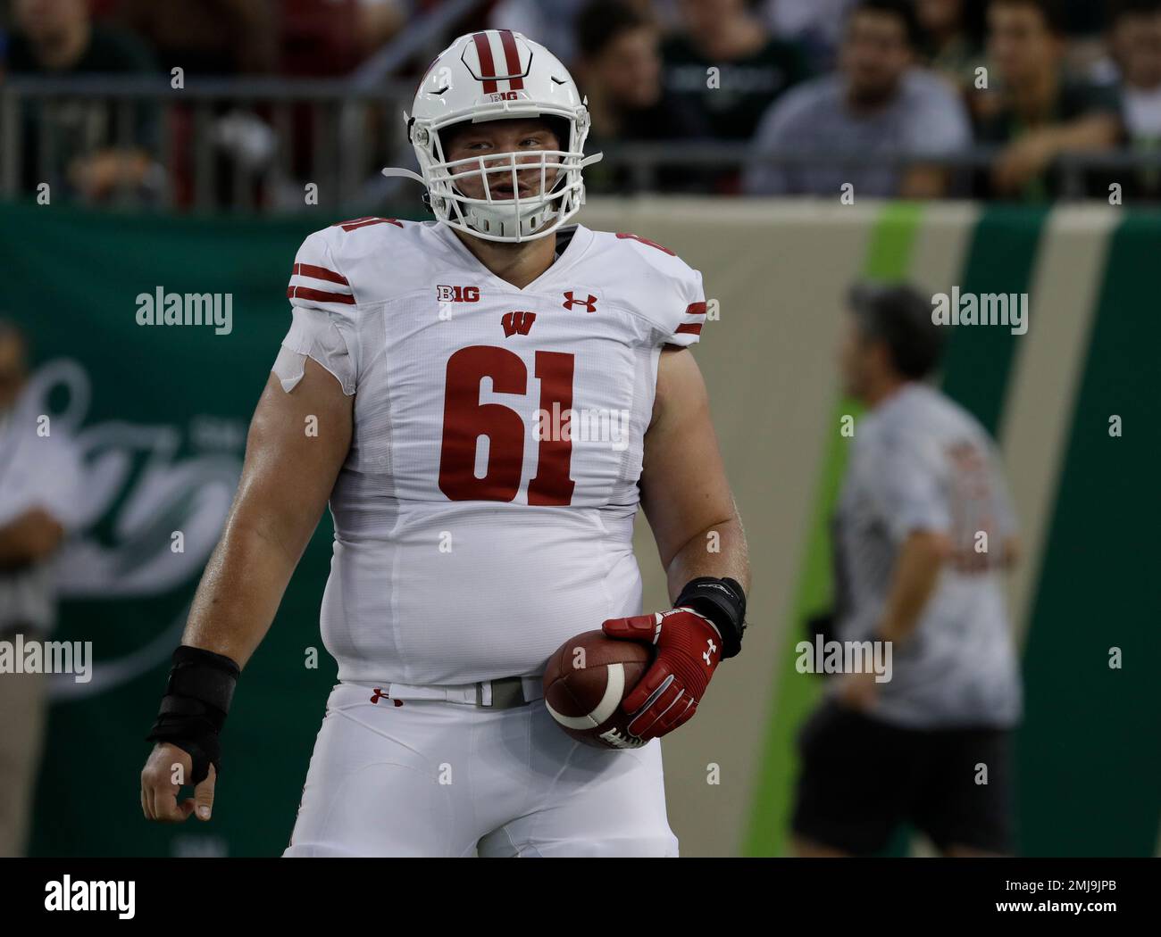 Wisconsin offensive lineman Tyler Biadasz (61) before an NCAA college ...