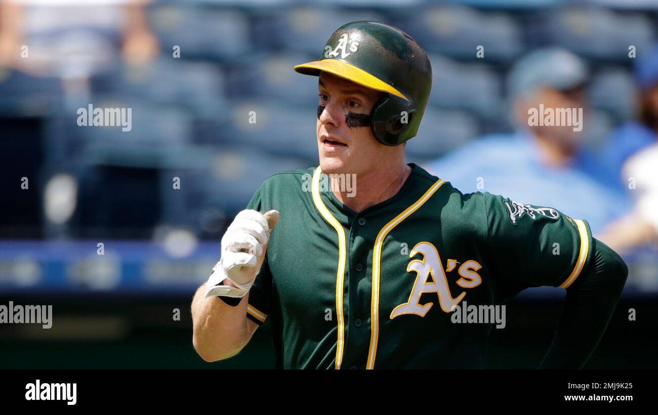Oakland Athletics' Mark Canha runs home to score on a single by Seth ...