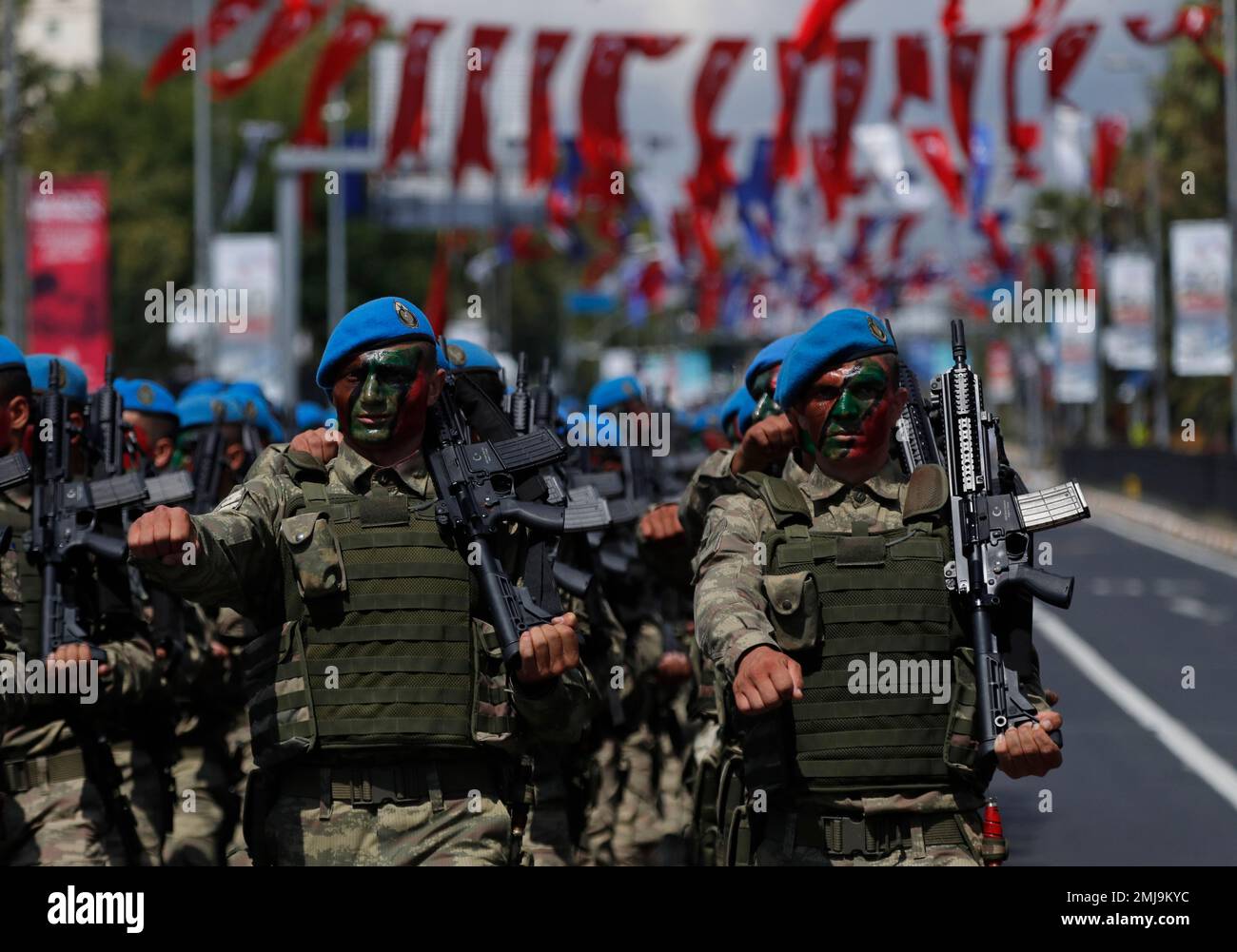 Turkey's Forces soldiers parade in Istanbul, Friday, Aug. 30, 2019 ...