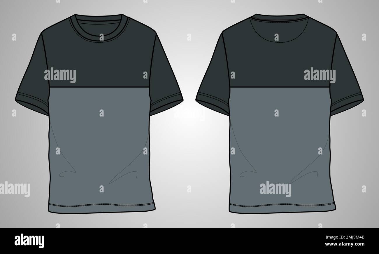 Short sleeve Basic T shirt overall technical fashion flat sketch vector ...