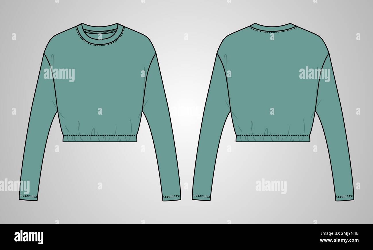 Long sleeve under bust tops crew neckline technical fashion Sketch ...