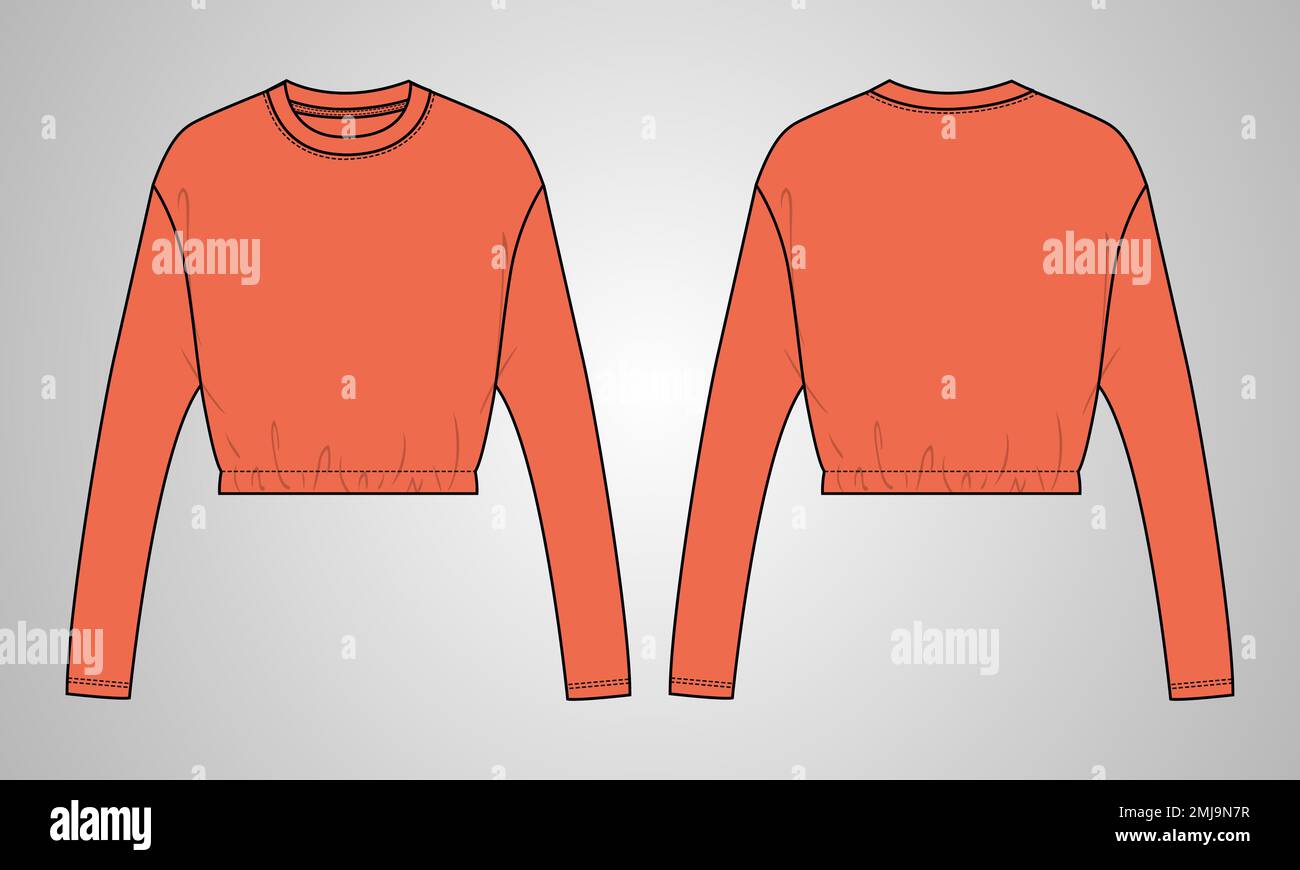 Long sleeve under bust tops crew neckline technical fashion Sketch ...