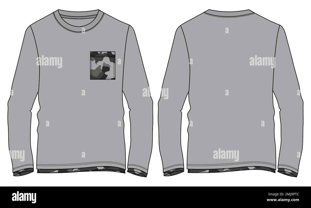 Long Sleeve T Shirt Technical Fashion Flat Sketch Vector Illustration