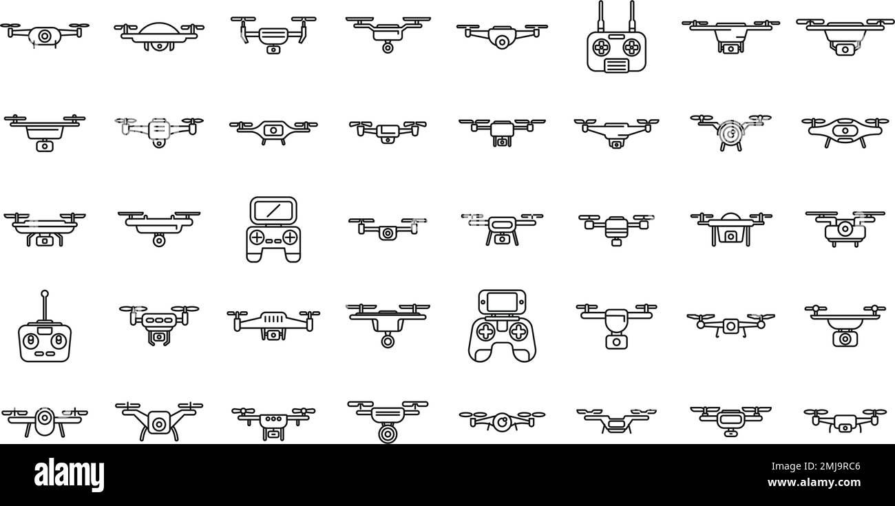 Aerial videography icons set outline vector. Drone camera. Aero filming ...
