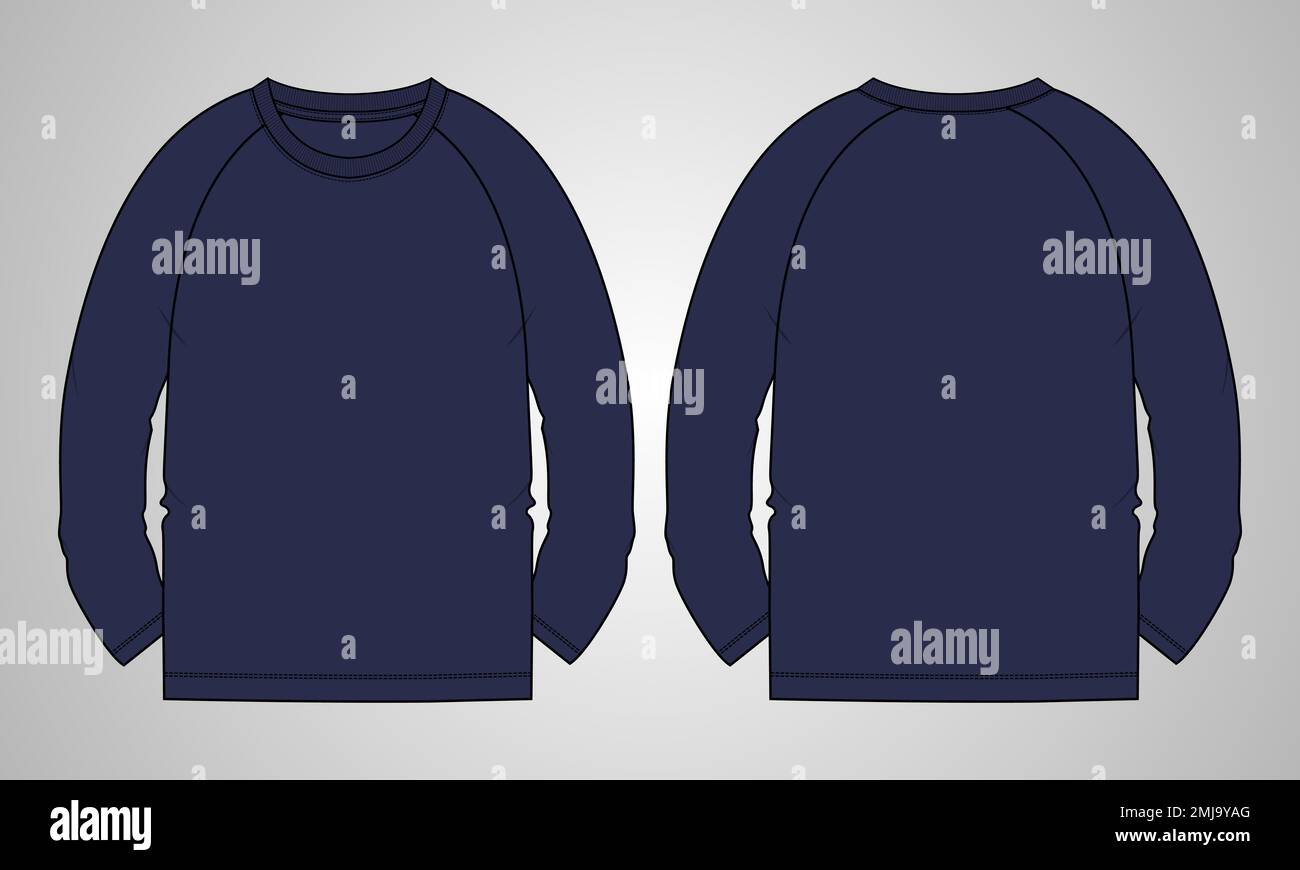 Long sleeve T shirt technical fashion flat sketch vector Illustration template front, back views ...