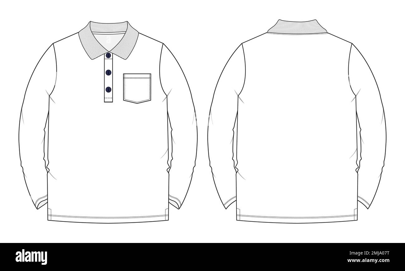 Long Sleeve Polo Shirt With Pocket Technical Fashion Flat Sketch Vector