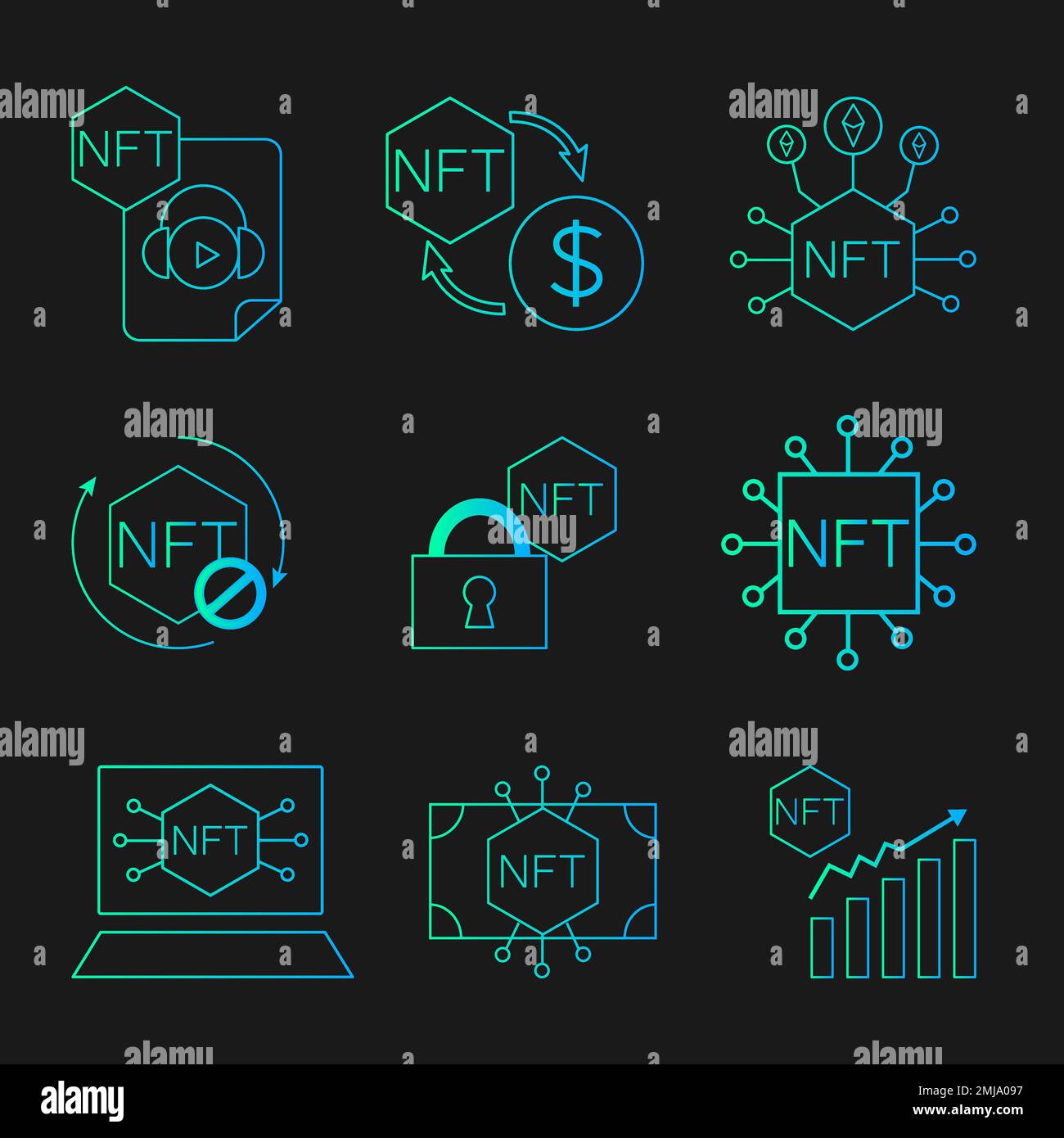 NFT technology line icon set. Crypto Icon or Logo Symbol vector illustration Stock Vector Image ...