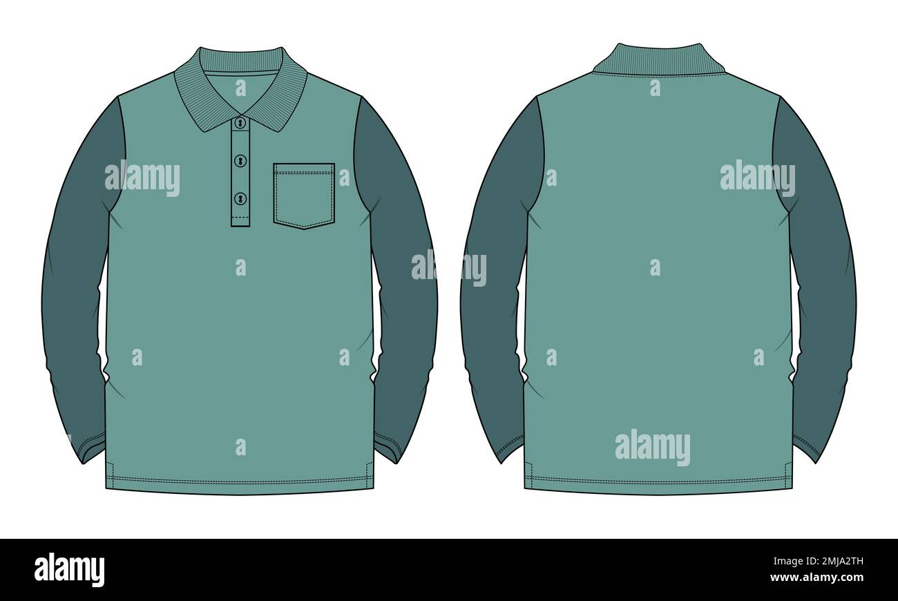 Long sleeve Polo shirt with pocket technical fashion flat sketch vector ...