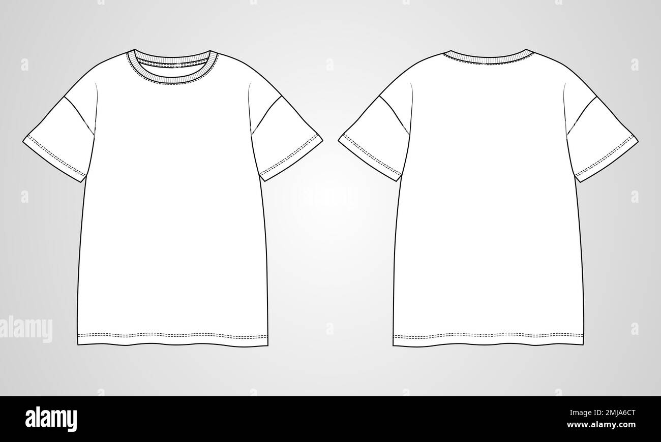 Short sleeve Basic T shirt overall technical fashion flat sketch vector illustration template ...