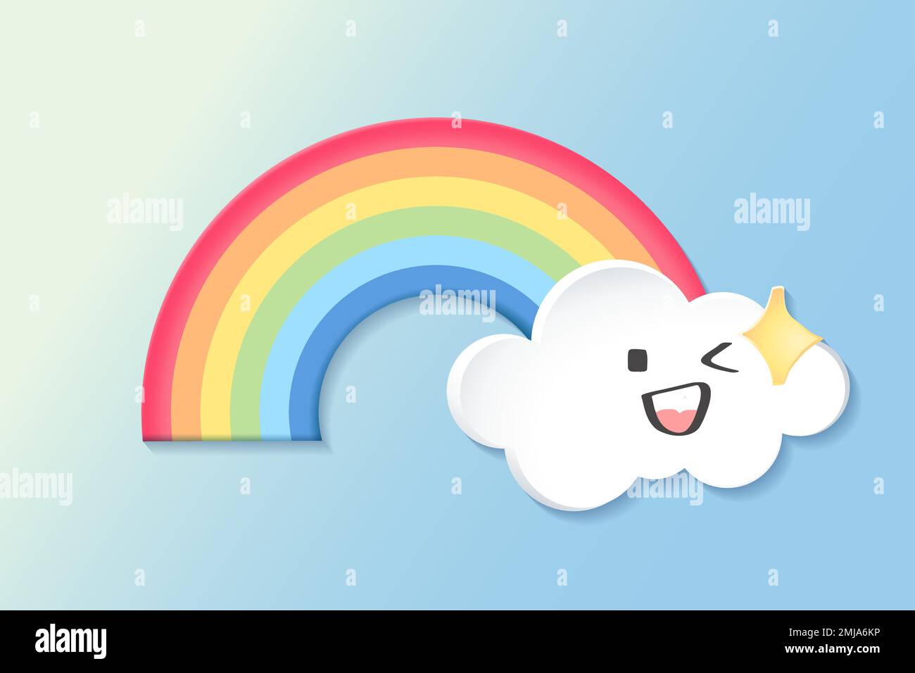 Happy rainbow element, cute weather clipart vector on blue background ...