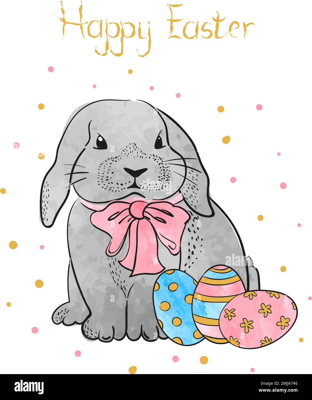 Cute watercolor Easter rabbit with eggs. Vector easter bunny ...