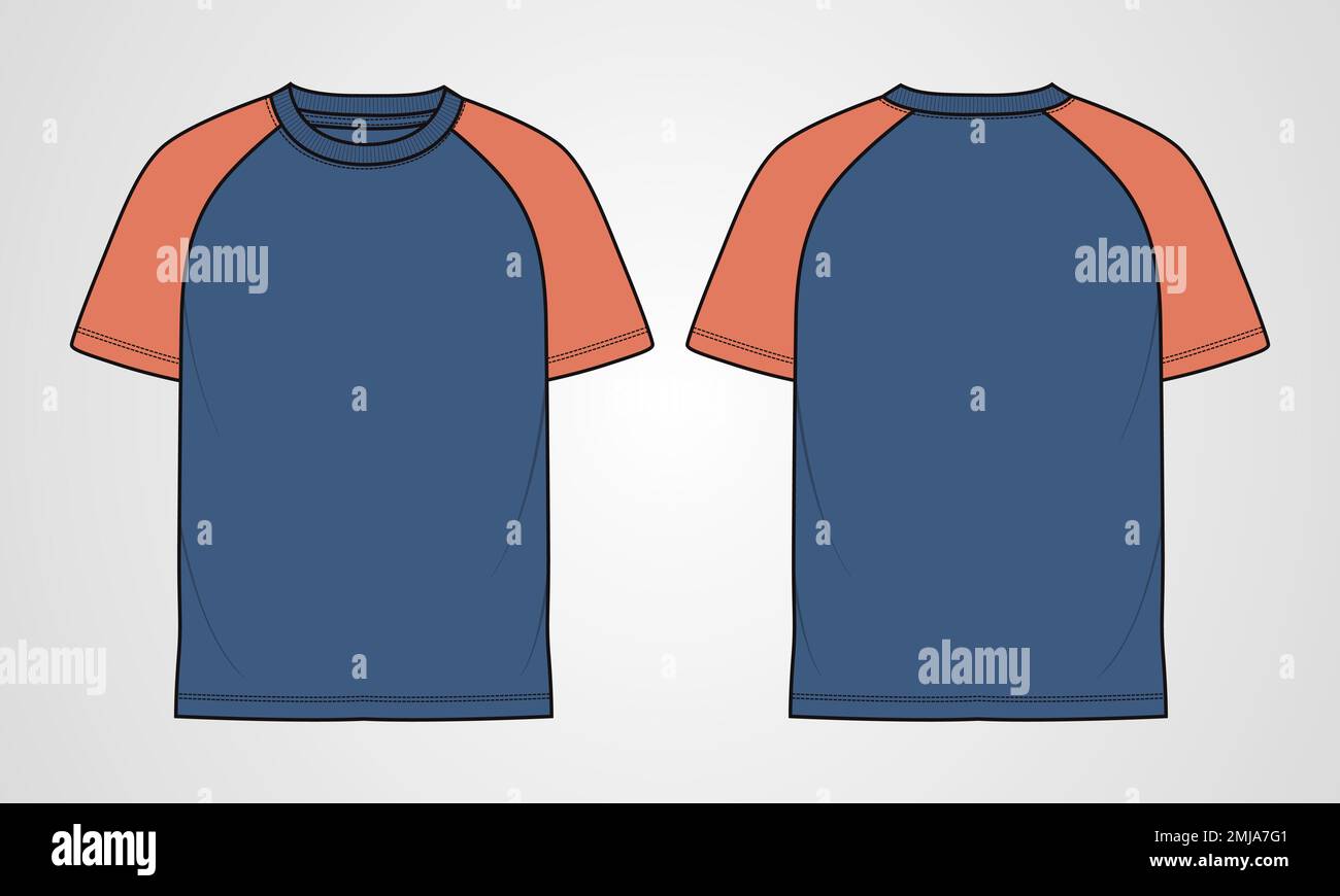 Short sleeve Basic T shirt overall technical fashion flat sketch vector ...