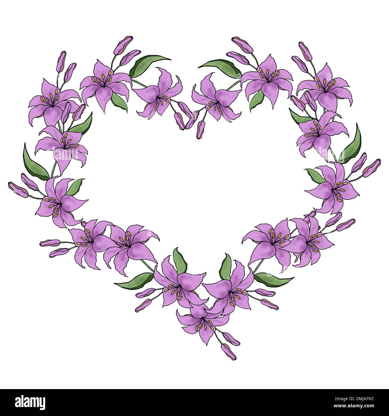 Lilly hand drawn flower hearts frame for card or invite Stock Vector ...