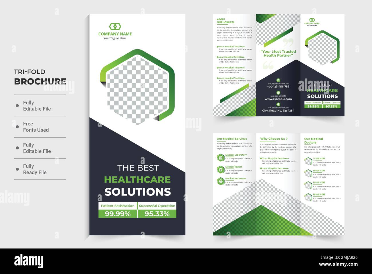 Modern hospital double sided tri fold brochure vector for advertisement ...