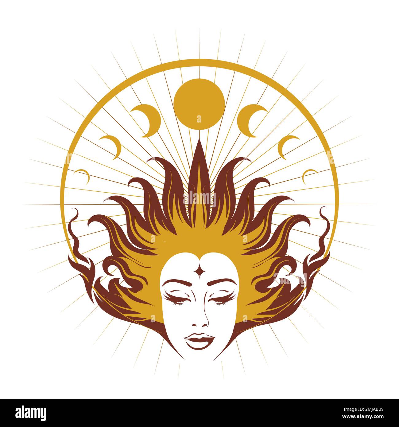 Mystic Woman Face and Moon Phases Esoteric Illustration isolated on ...