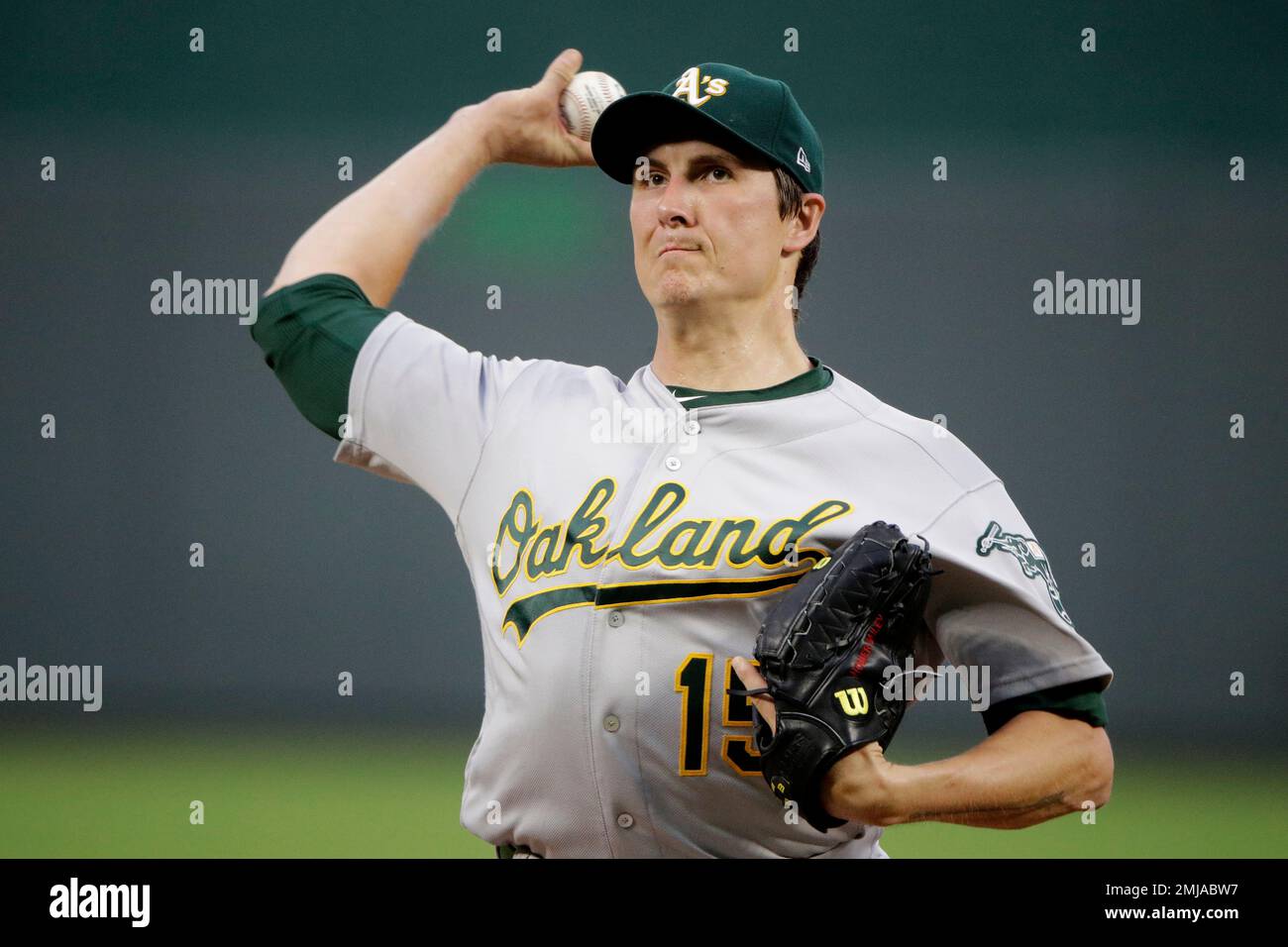 Oakland Athletics starting pitcher Homer Bailey throws during the first ...