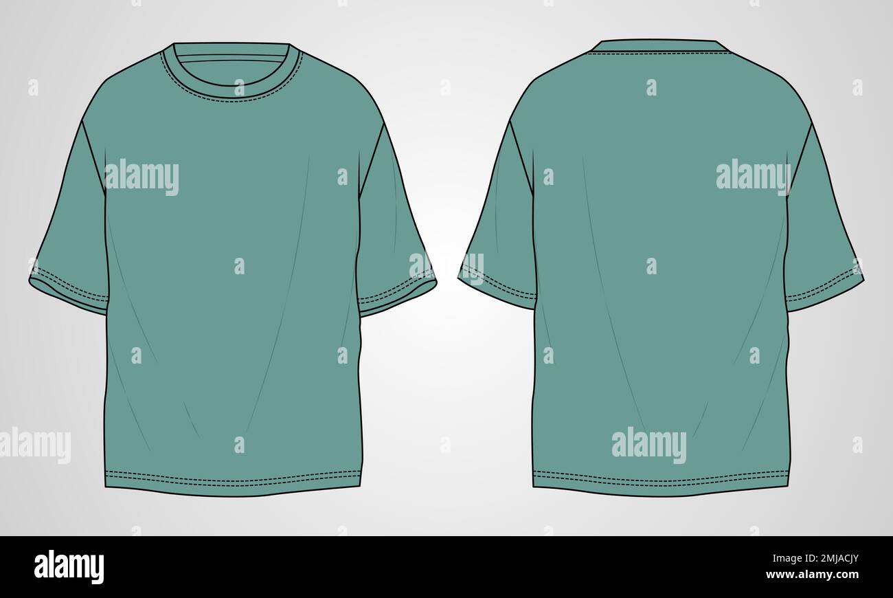 Short sleeve Basic T shirt overall technical fashion flat sketch vector ...