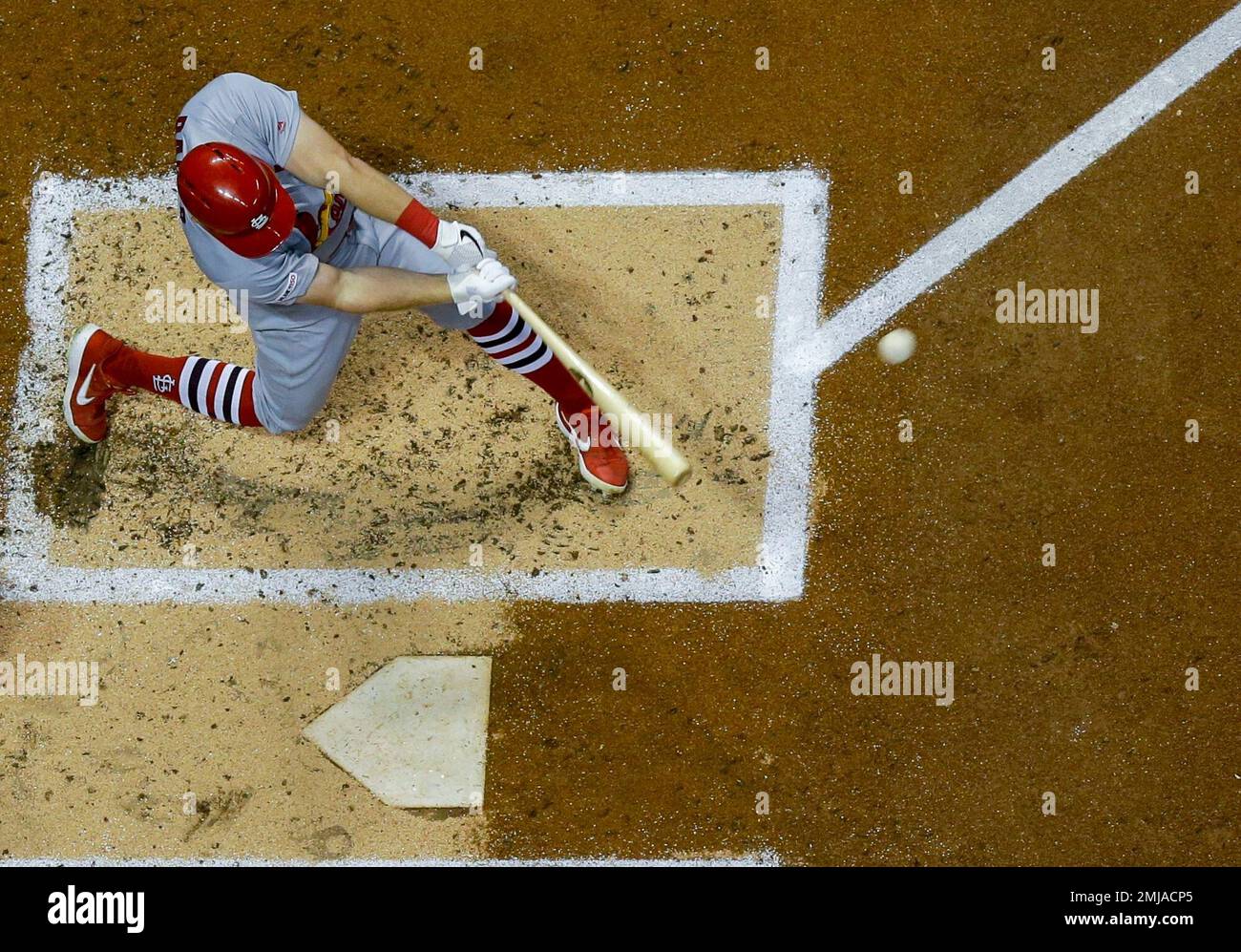 St. Louis Cardinals' Harrison Bader hits a single during the second ...