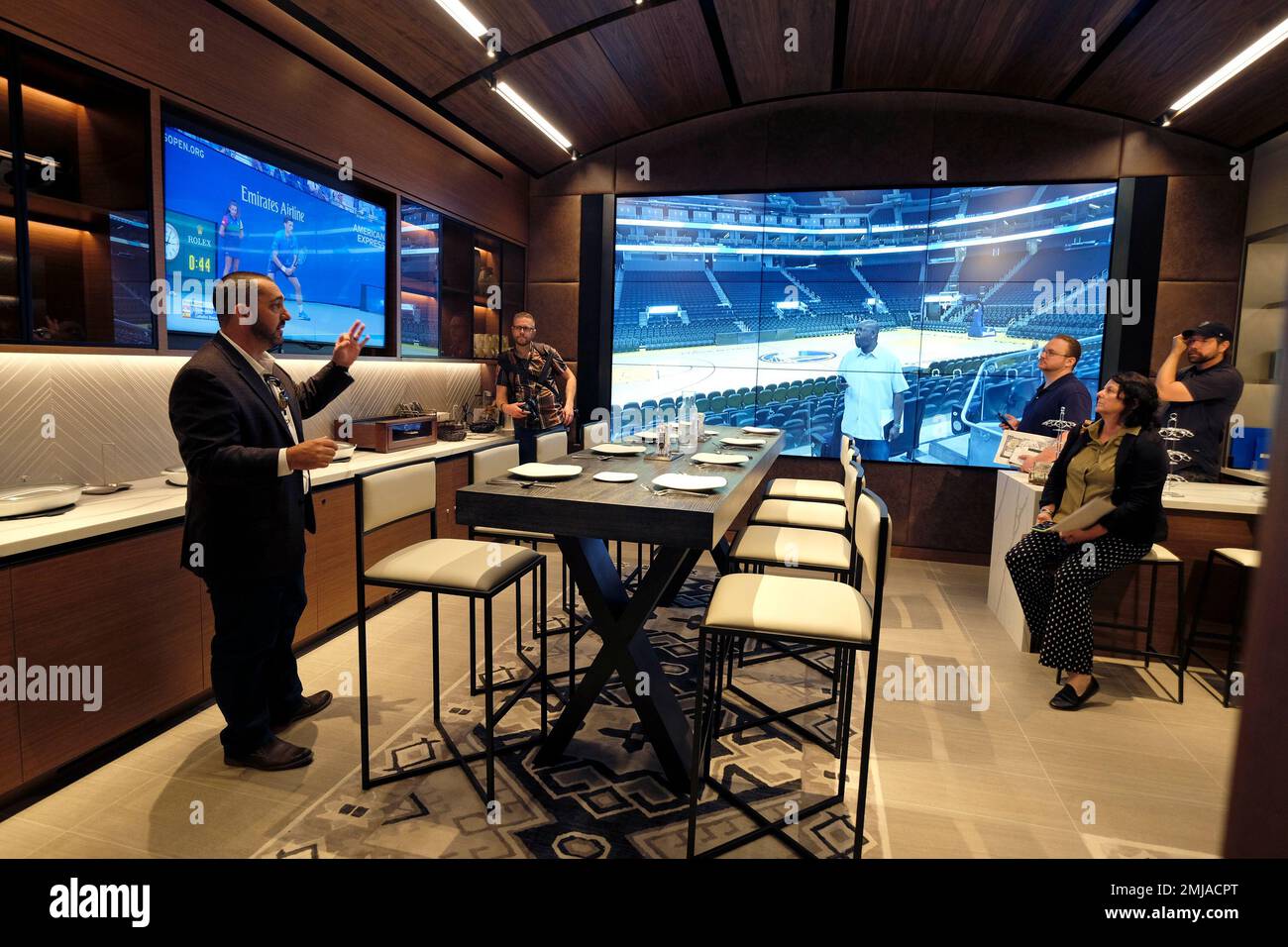 In this photo taken Monday, Aug. 26, 2019, is a Google Cloud Courtside ...