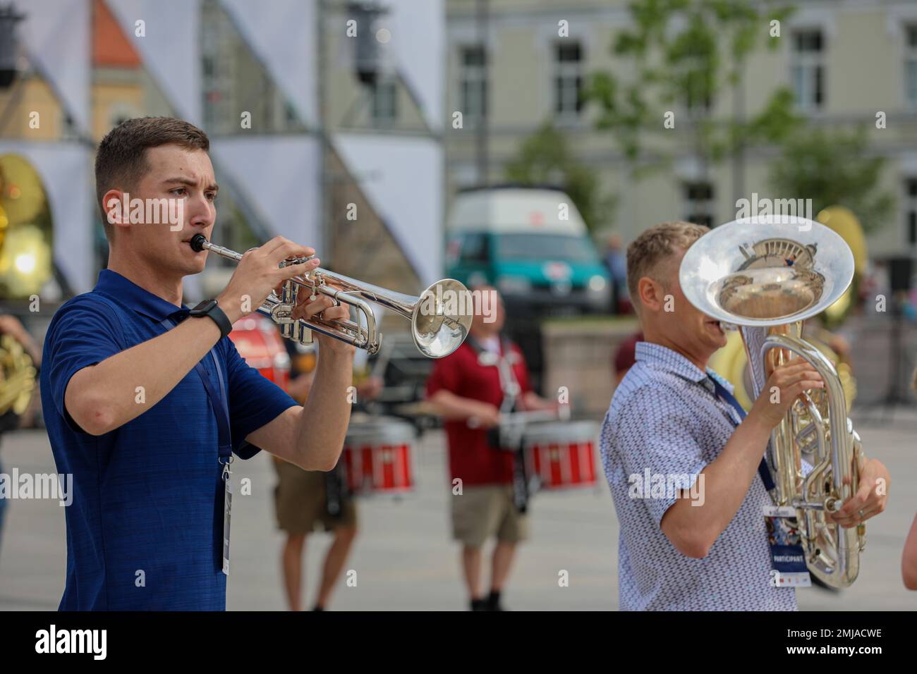 U.S. Army Sgt. Ethan Berkebile, a trumpet player assigned to the 1st ...