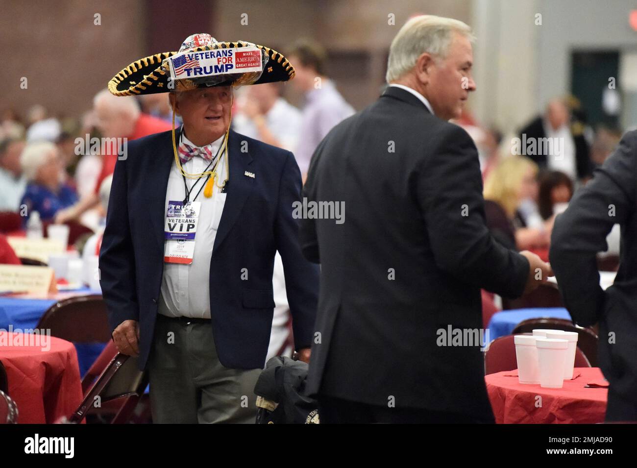 Attendees arrive on Monday, Aug. 26, 2019, at the Faith and Freedom BBQ ...