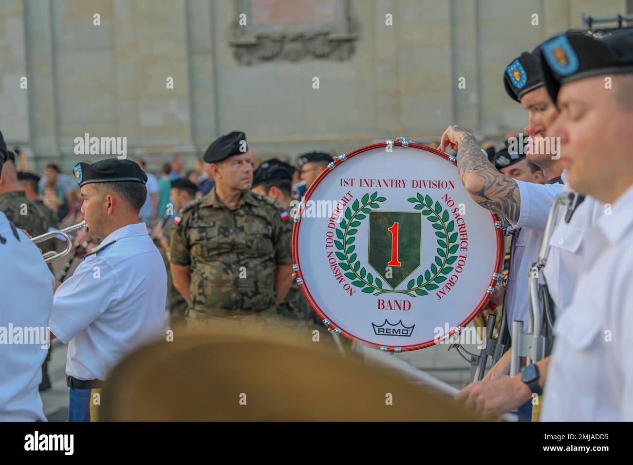 U.S. Army Staff Sgt. Alex Womack, a percussionist with the 1st Infantry ...